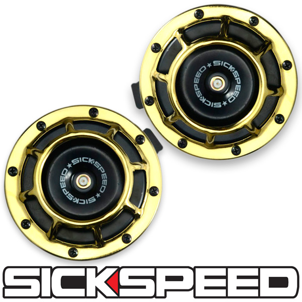 SICKSPEED 2PC 24K GOLD SUPER LOUD COMPACT BLAST TONE HORN CAR SUV 12V ...